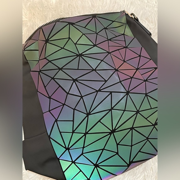 Bags | New Geometric Black Book Back Pack Bag Changes Color W Camera ...